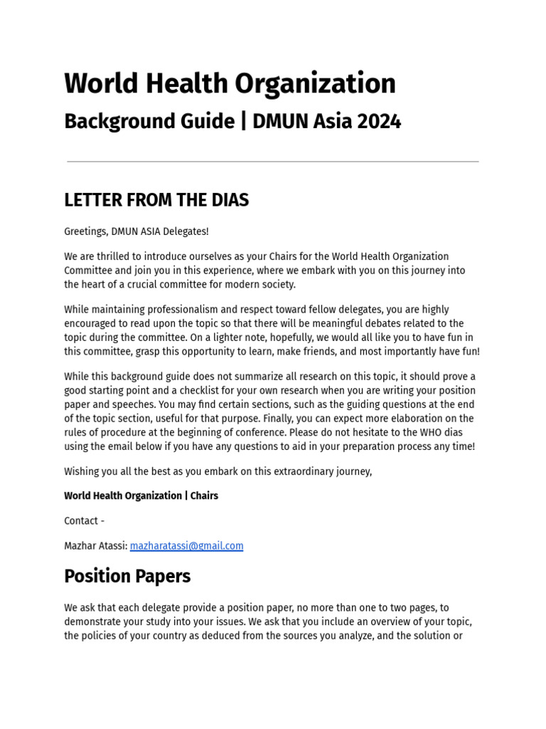 Dmun Asia Who Committee Background Guide | PDF