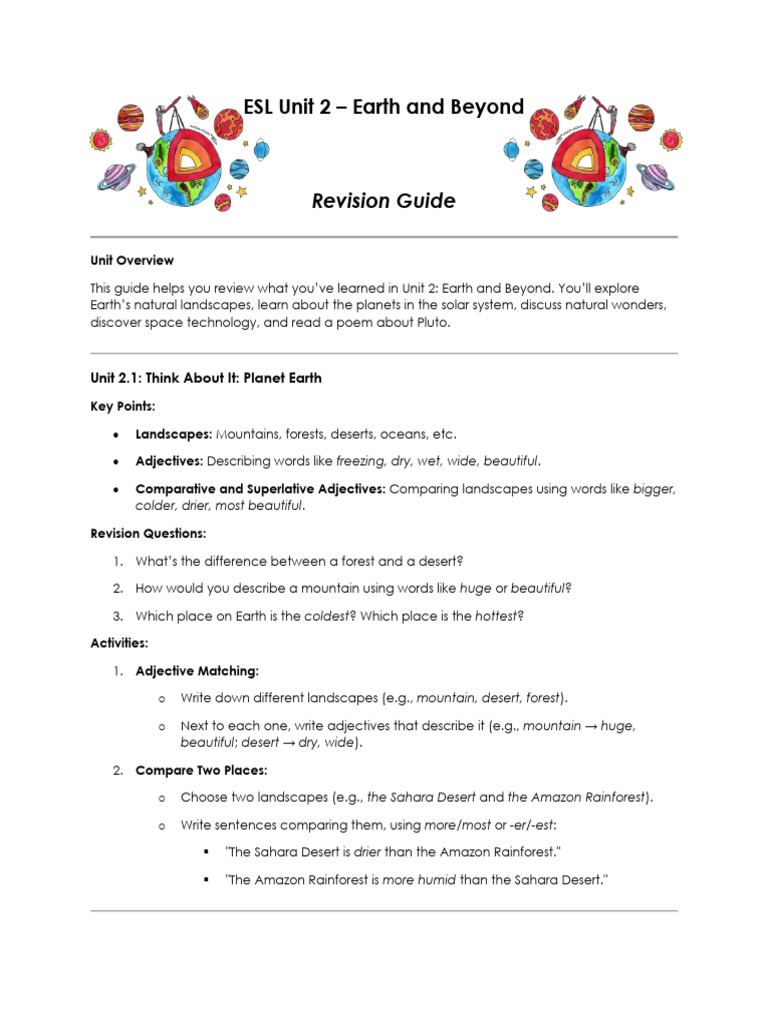 ESL Unit 2 Revision Guide | PDF