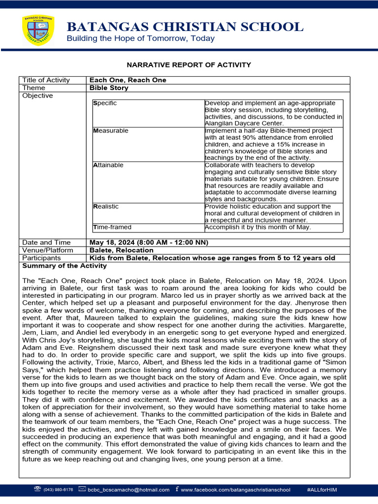 CWTS (Narrative Report) | PDF