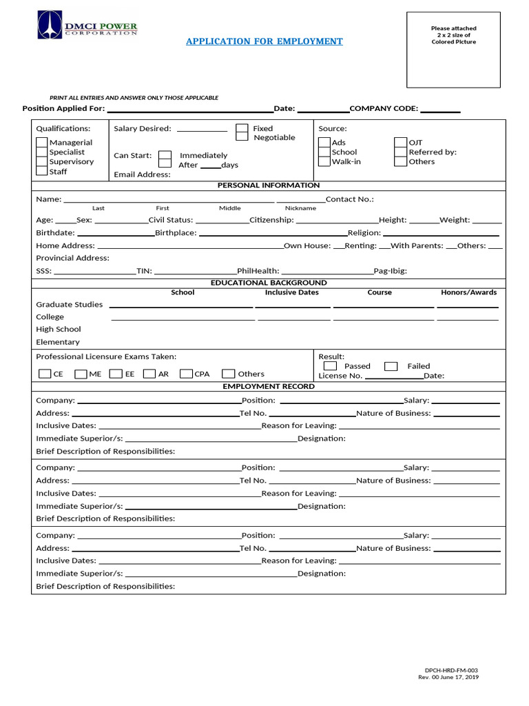Application Form - DPC Template | PDF