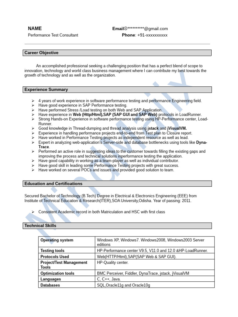 Performance Testing Sample Resume 3 | PDF