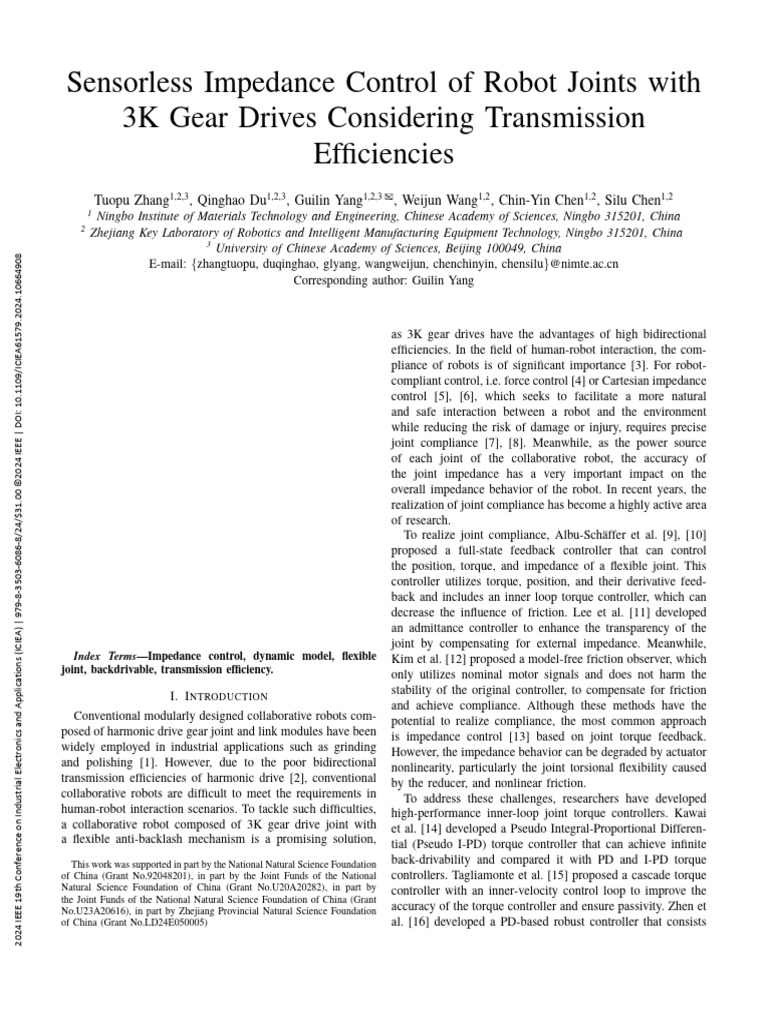 10 - Sensorless Impedance Control of Robot Joints With 3K Gear Drives Considering Transmission ...