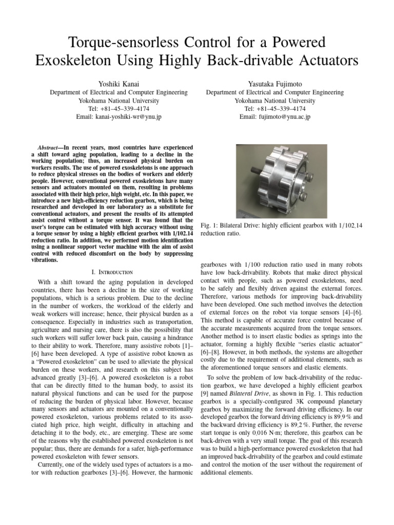 12 - Torque-Sensorless Control For A Powered Exoskeleton Using Highly Back-Drivable Actuators | PDF