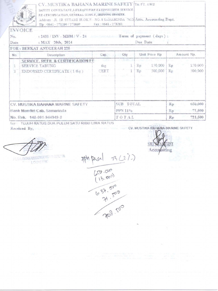Invoice Service, Refil & Certification BA 225 | PDF