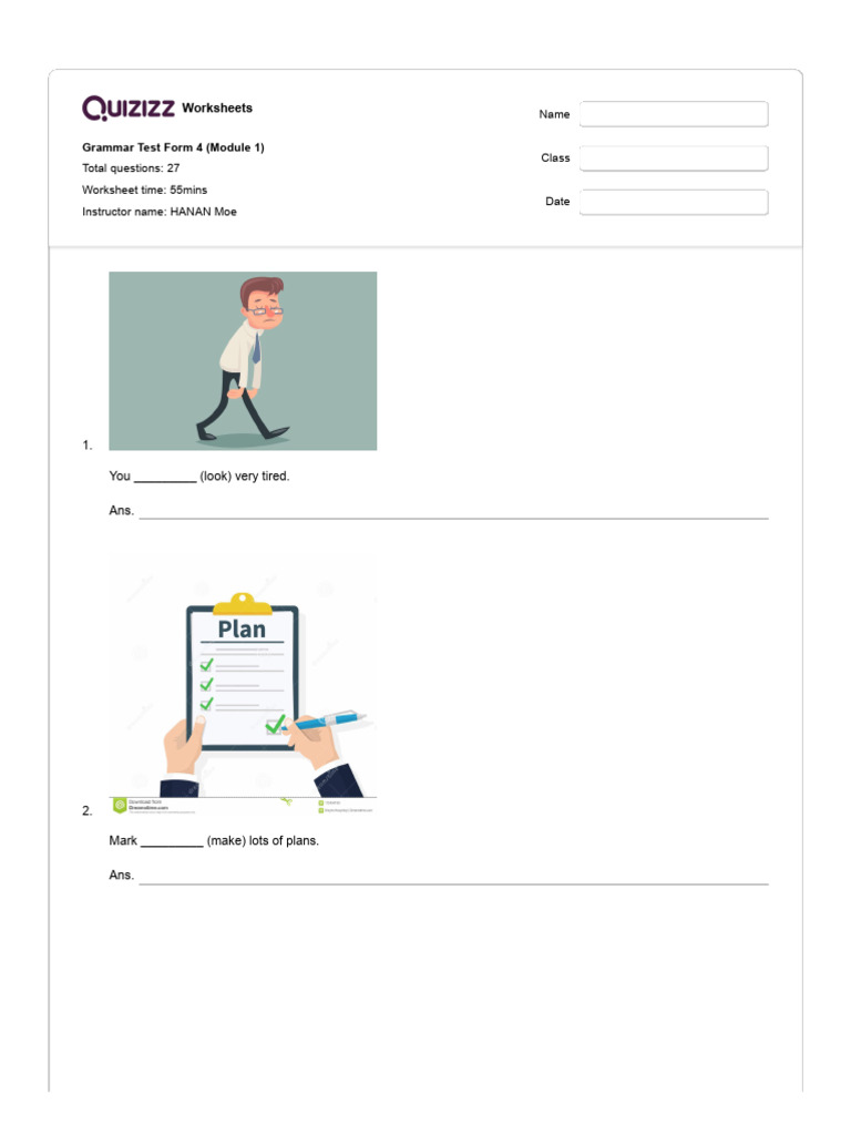 Grammar Test Form 4 (Module 1) - Quizizz-With Answer | PDF