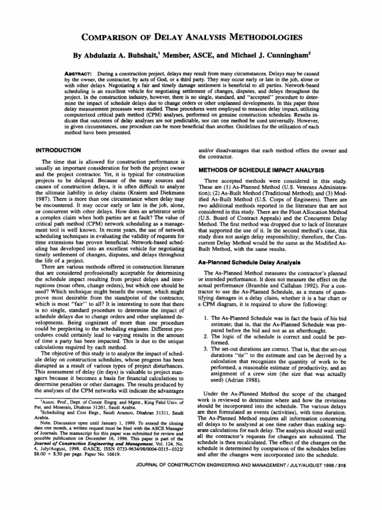 Comparison of Delay Analysis Methodologies | PDF
