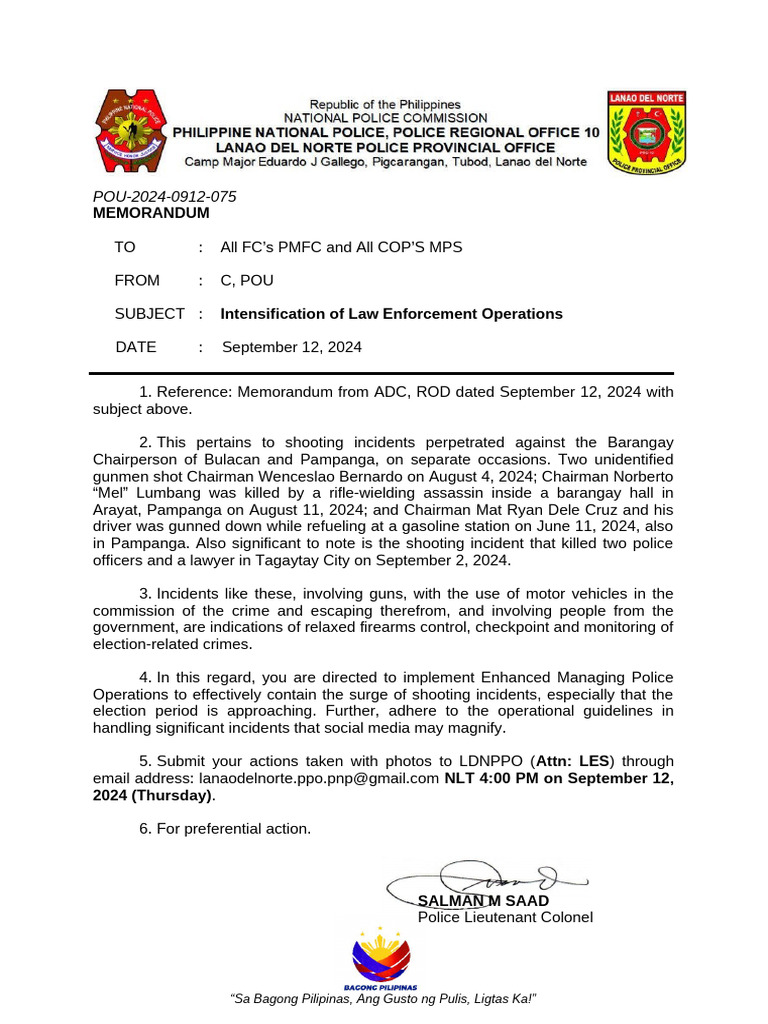 Memo 075 Intensification of Law Enforcement Operations | PDF