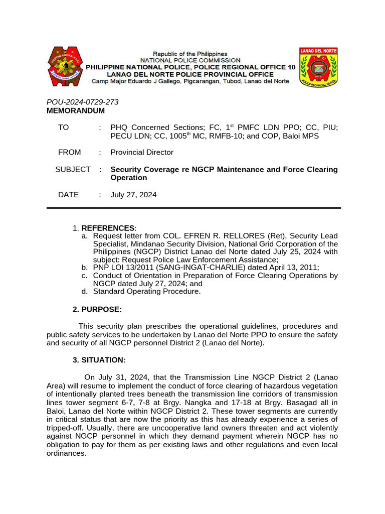 Memo 273 Security Coverage During The NGCP Maintenance and Force ...