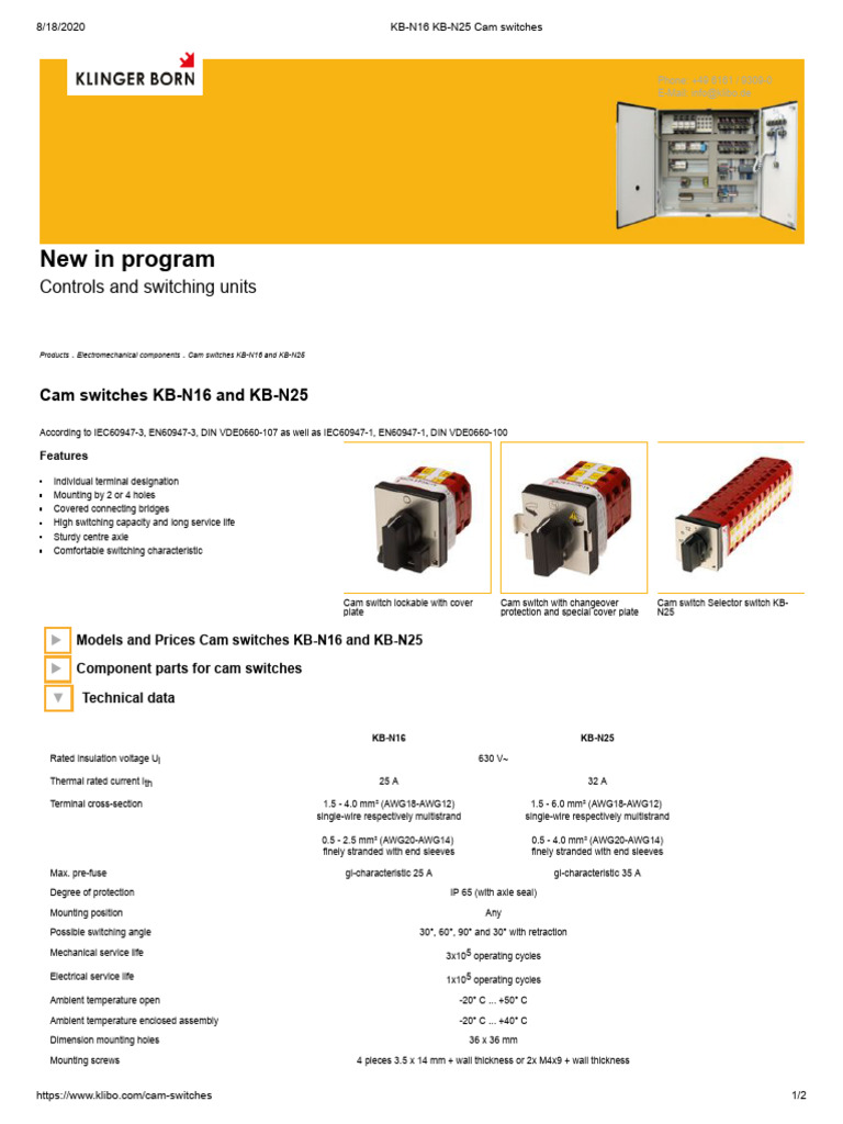 KB-N16 KB-N25 Cam Switches | PDF