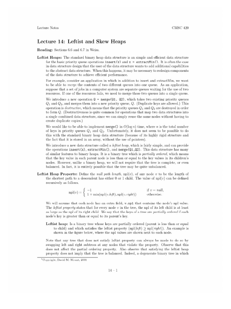 Lecture14 Leftskewheaps | PDF