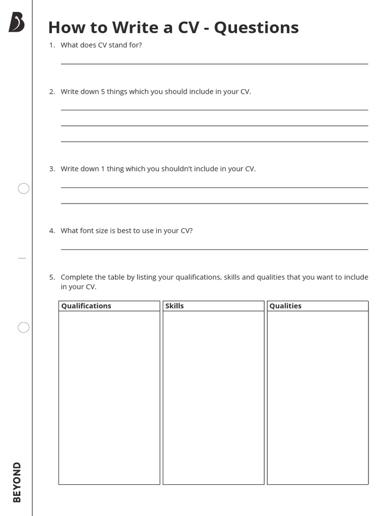 How To Write A CV - Questions - BW | PDF