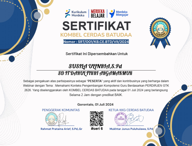 E-SERTIFIKAT - SUSILA ULINRIA, S.PD | PDF