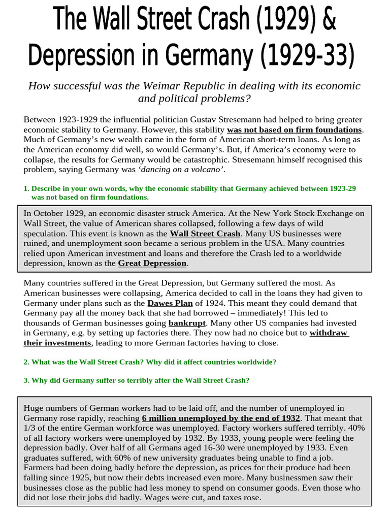 Wall Street Crash Worksheet | PDF