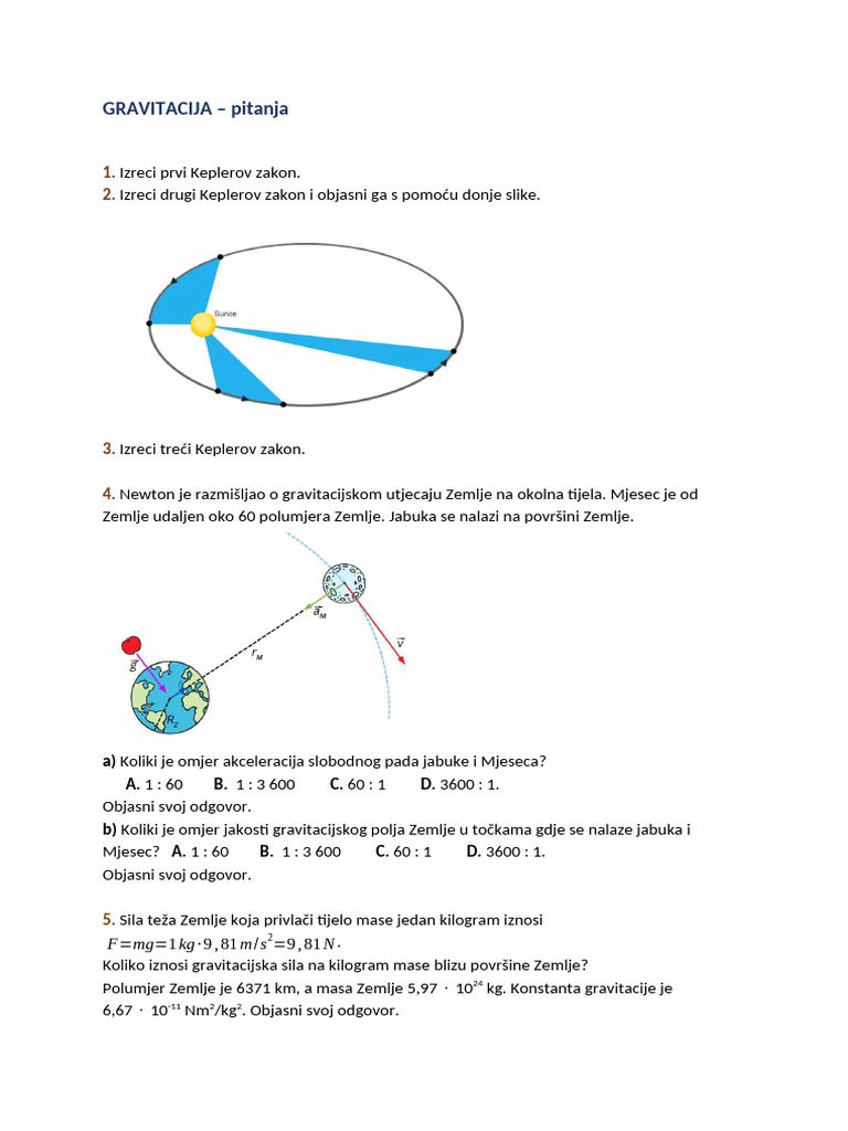 GRAVITACIJA-pitanja Za Provjeru Znanja | PDF