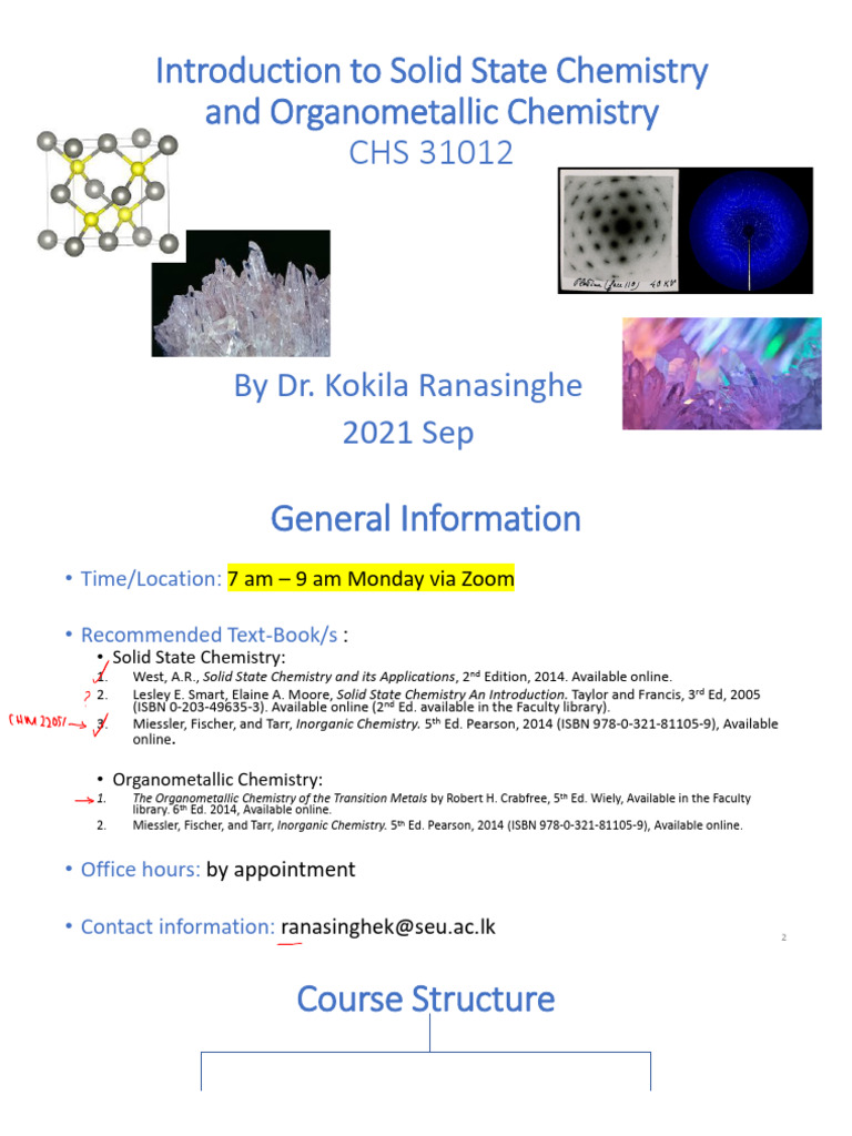 Introduction To Solid State Chemistry and Organometallic Chemistry CHS ...
