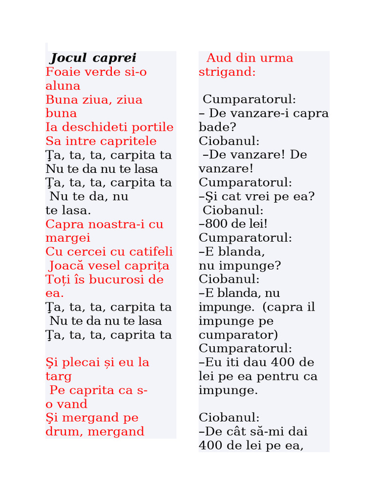 Jocul Caprei | PDF