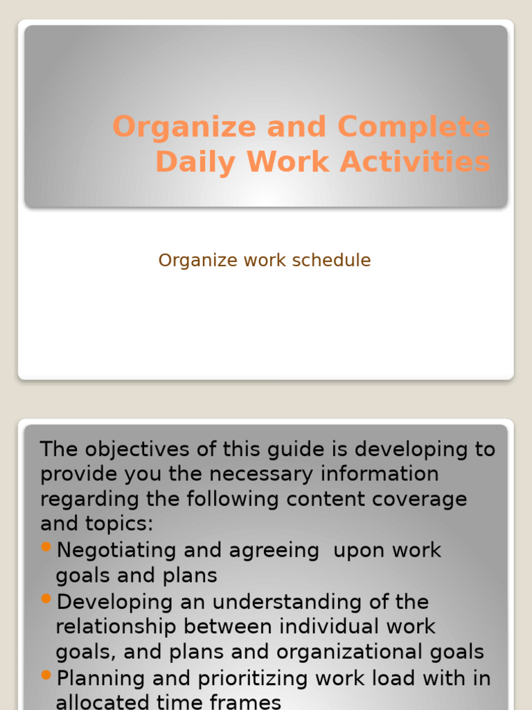 Organize and Complete Daily Work Activities | PDF