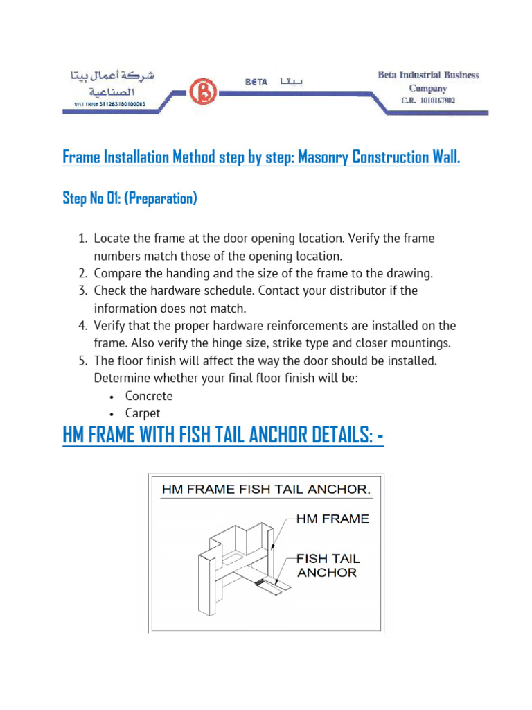 Frame Installation Method - Conc-Wall | PDF | Door | Concrete