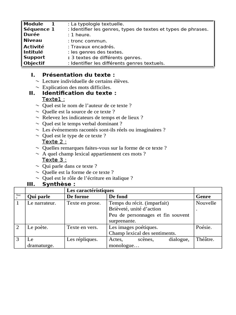 Les Genres de Textes | PDF