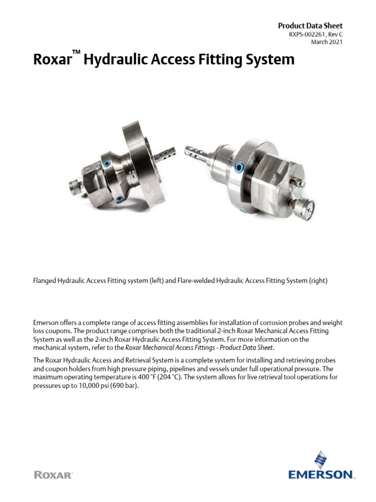 Product Data Sheet Roxar Hydraulic Access Fitting System | PDF