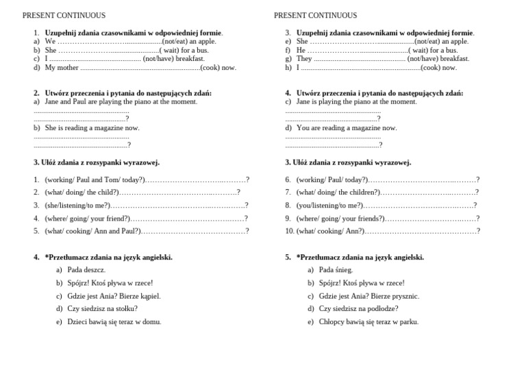 Present Cont - Exercises | PDF