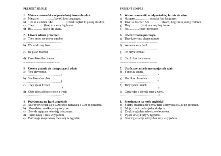 Present Simple - Ex | PDF