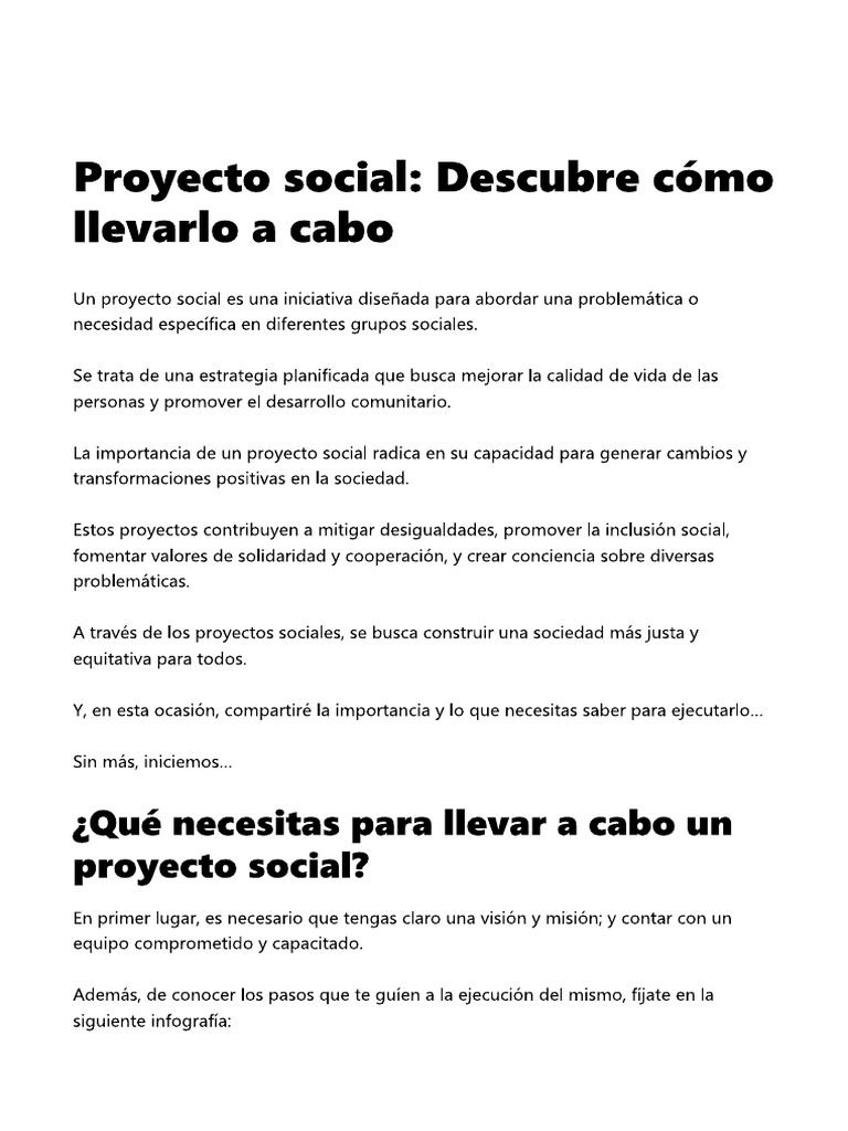 Proyecto Social - Descubre Cómo Llevarlo A Cabo | PDF