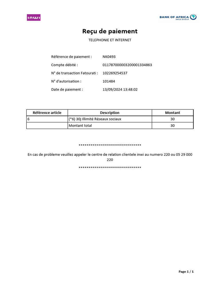 Recu Paiement PDF | PDF