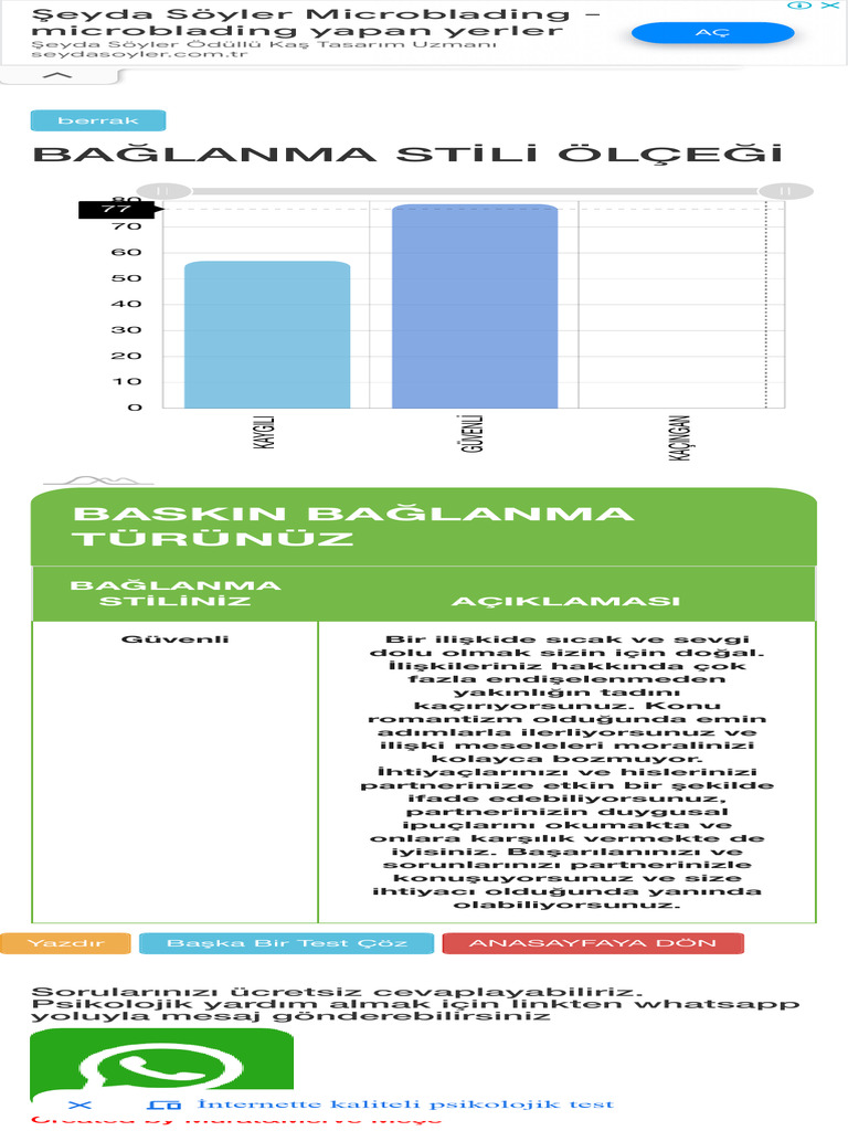 BAĞLANMA Stili Testi | PDF