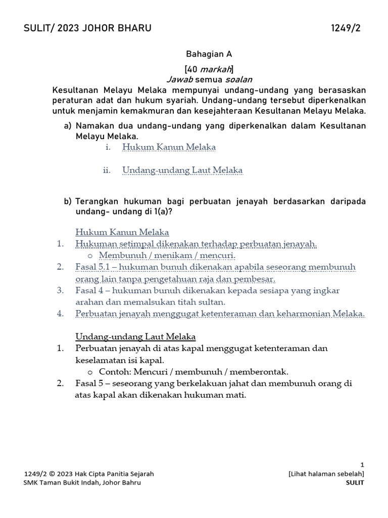 2023 Johor Bahru Sej K2 With Answers | PDF | Government | Malaysia