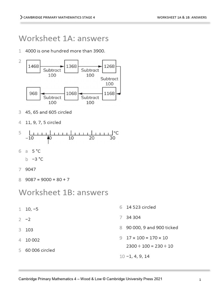 Prim Maths 4 2ed TR Diff Ws Answers | PDF