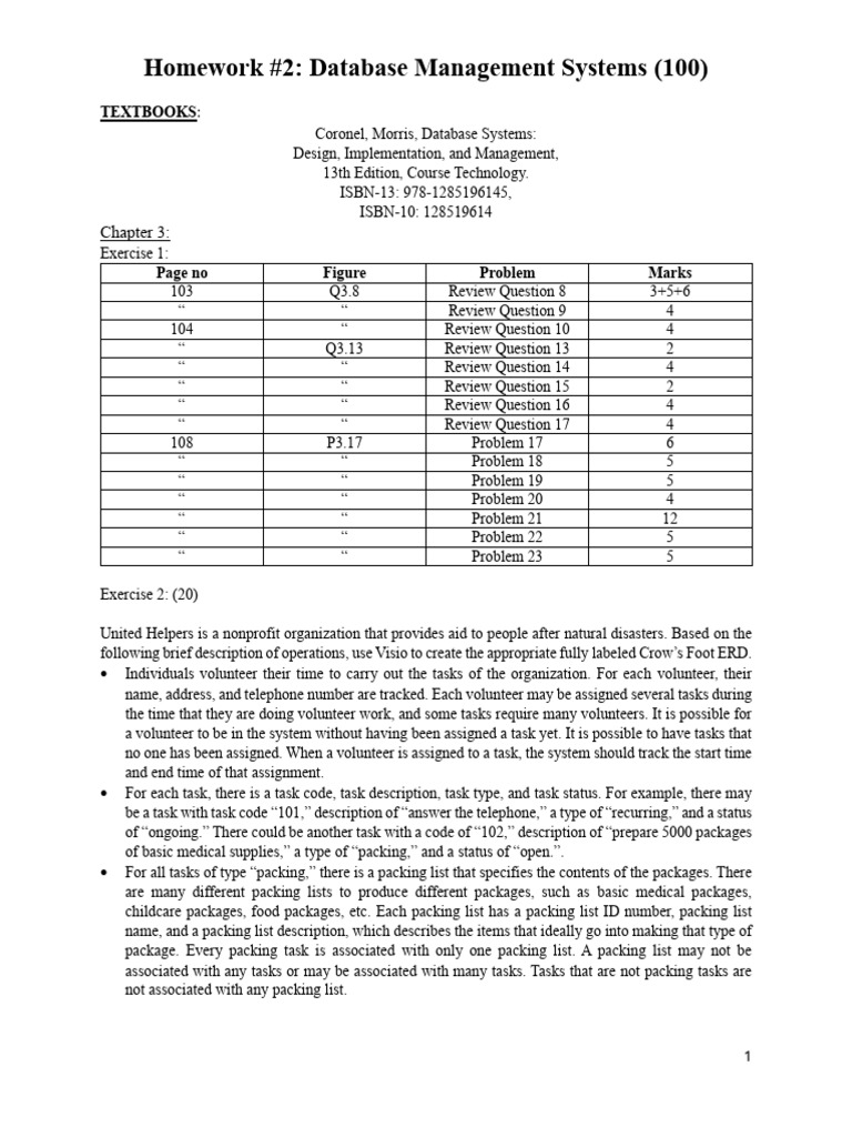 Homework #2: Database Management Systems (100) : Textbooks | PDF