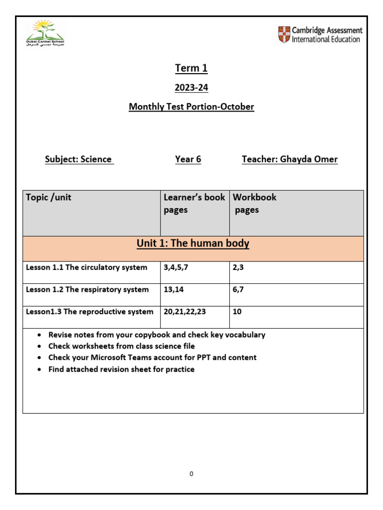 Monthly Test-Portion Y6 | PDF