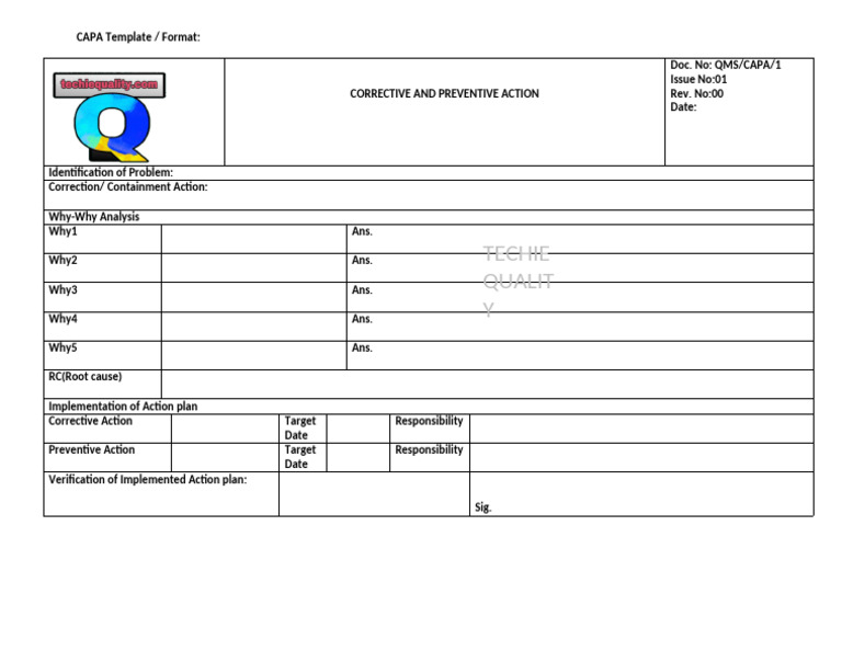 CAPA Format Template | PDF