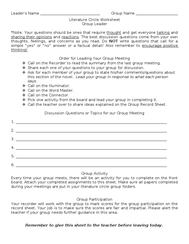 Leader Sheet | PDF
