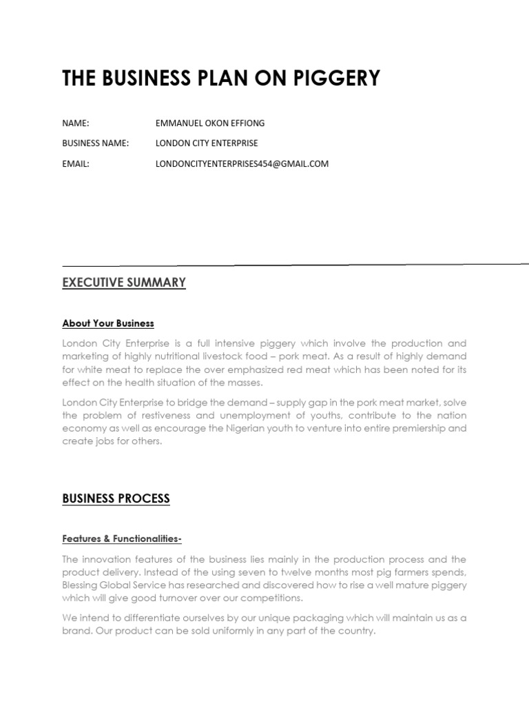 Piggery Business Plan - Emmanuel Okon Effiong | PDF