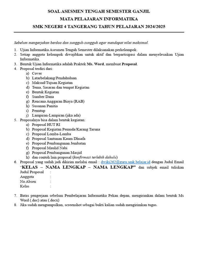 Soal Asesmen Tengah Semester Ganjil Informatika | PDF