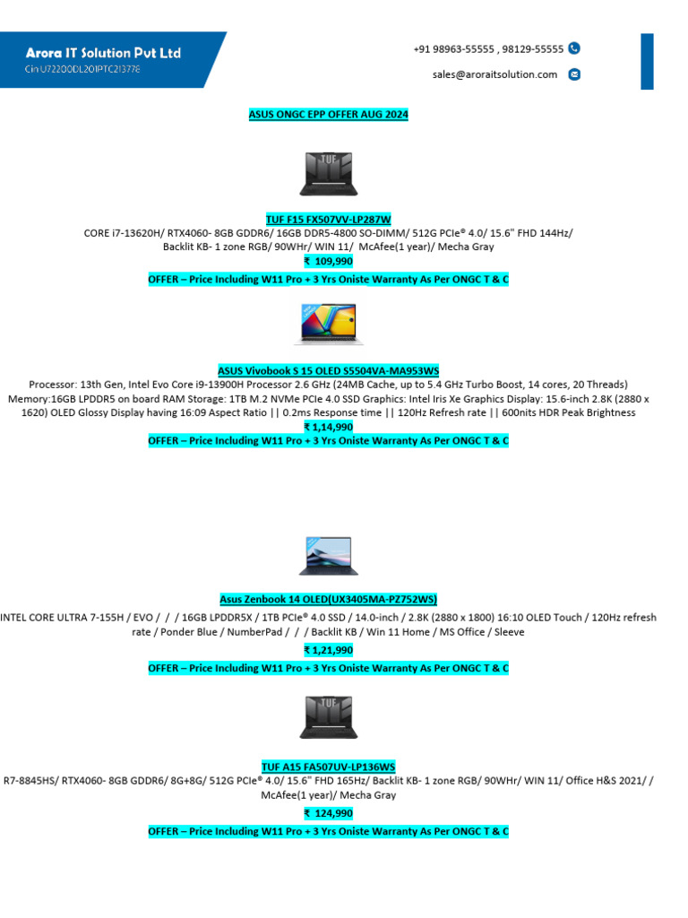Aug Asus Ongc Epp Offer | PDF | Computer Hardware | Computer Architecture