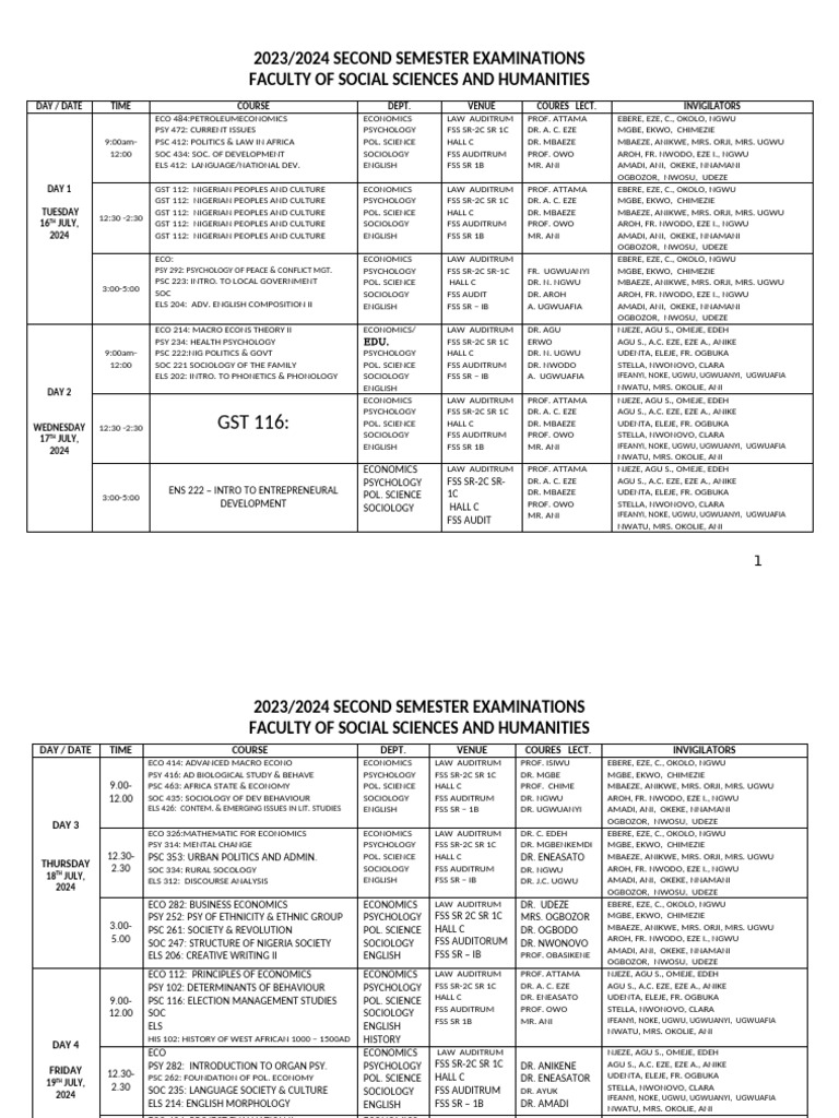 2nd Semester Timetable-1 | PDF