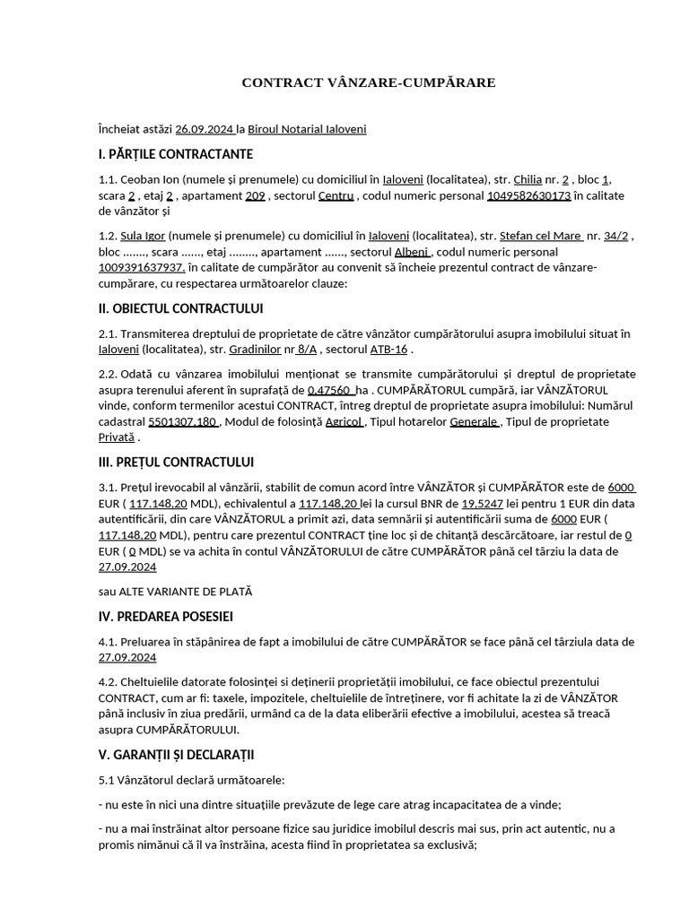 Contract de Vanzare cumpaRARE | PDF