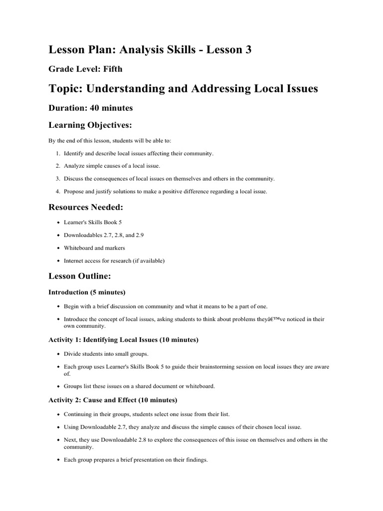 Lesson Plan - Analysis Skills - Lesson 3 Stage 5 | PDF | Lesson Plan ...