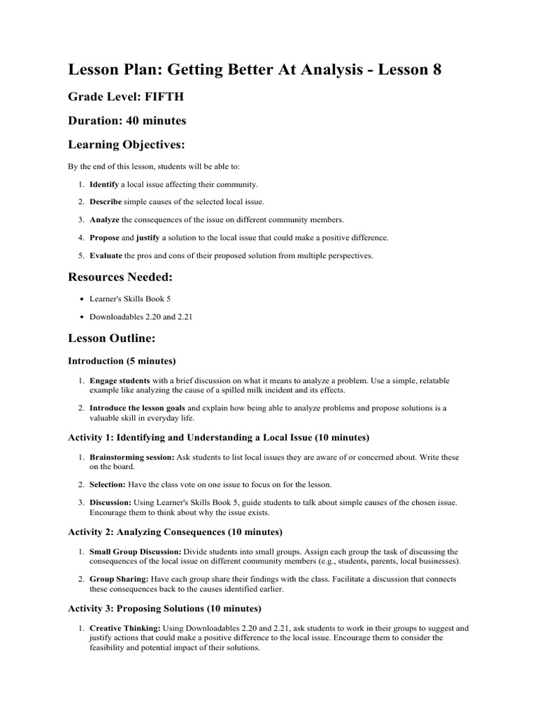 Getting Better at Analysis - Lesson 8 Stage 5 | PDF