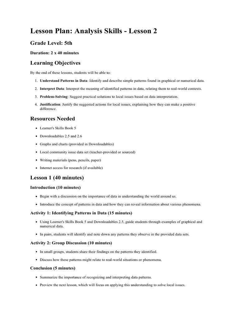 Lesson Plan - Analysis Skills - Lesson 2 Stage 5 | PDF | Data | Career ...