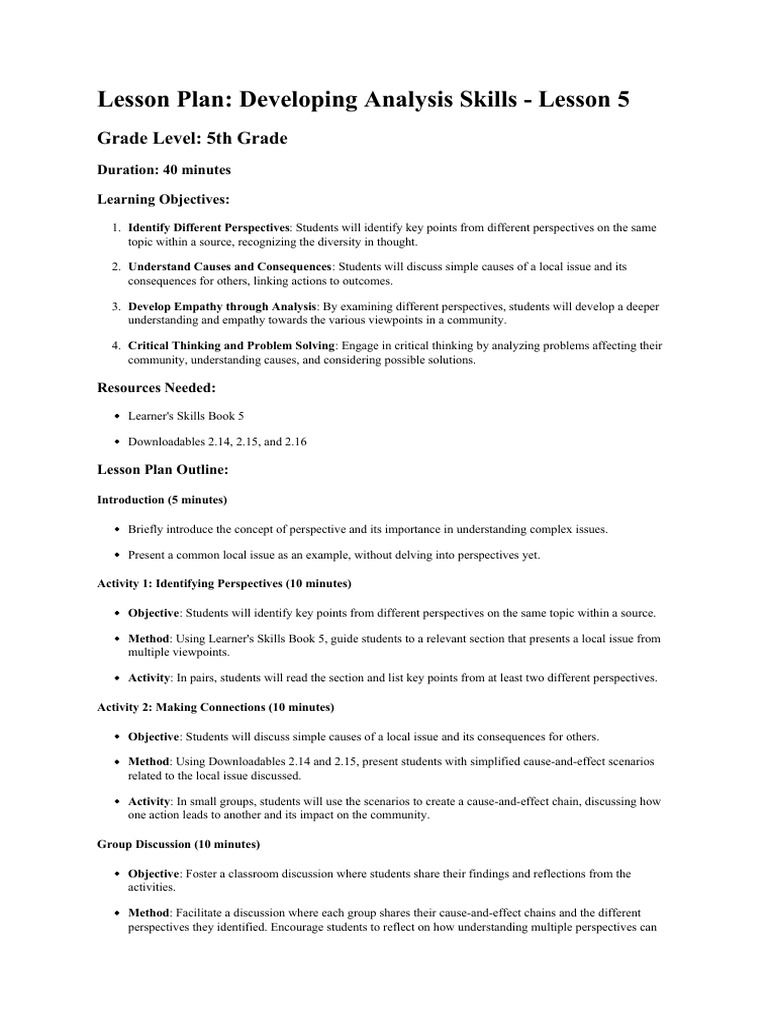 Developing Analysis Skills in 5th Grade | PDF | Critical Thinking ...