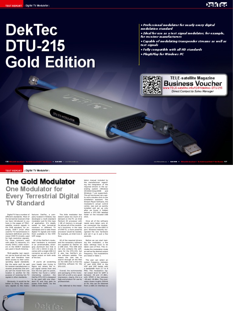 Dektec DTU 215 | PDF | High Definition Television | Orthogonal Frequency Division Multiplexing