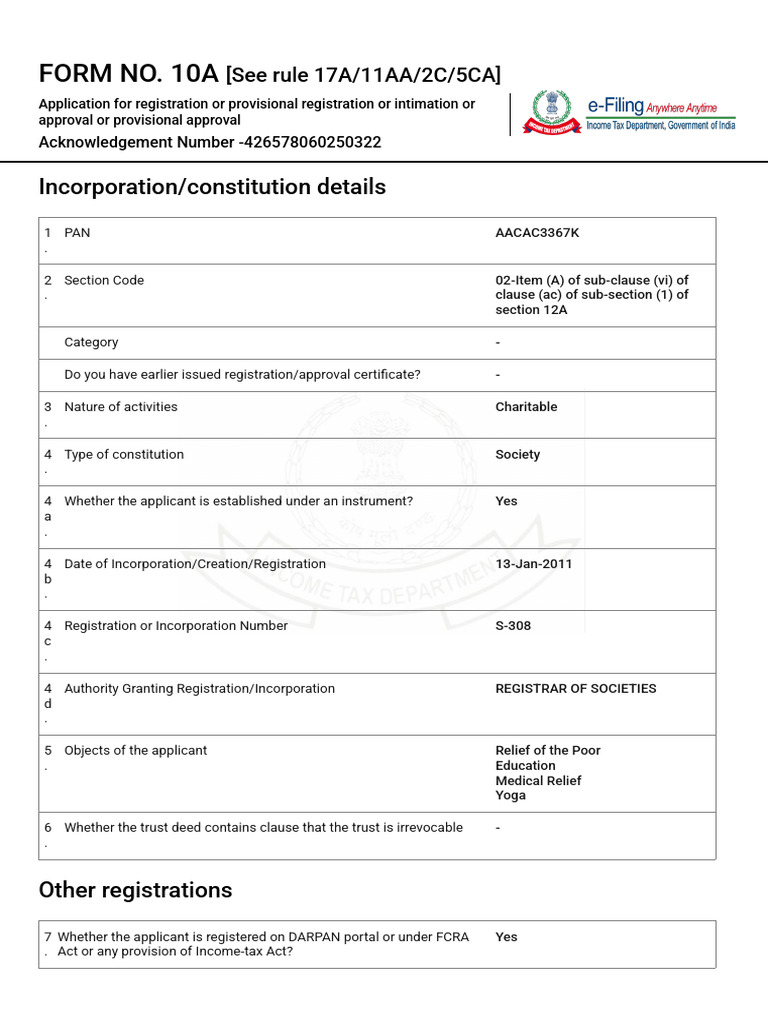 Form 10A - Filed Form | PDF