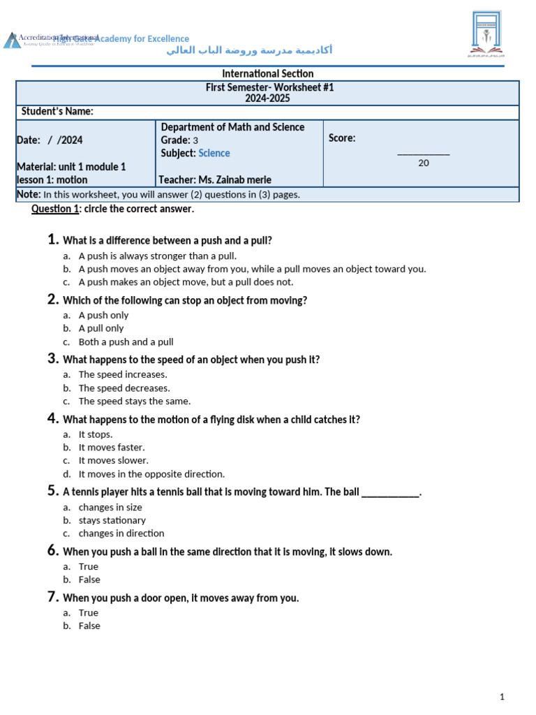 Worksheet Grade 3 First Lesson | PDF