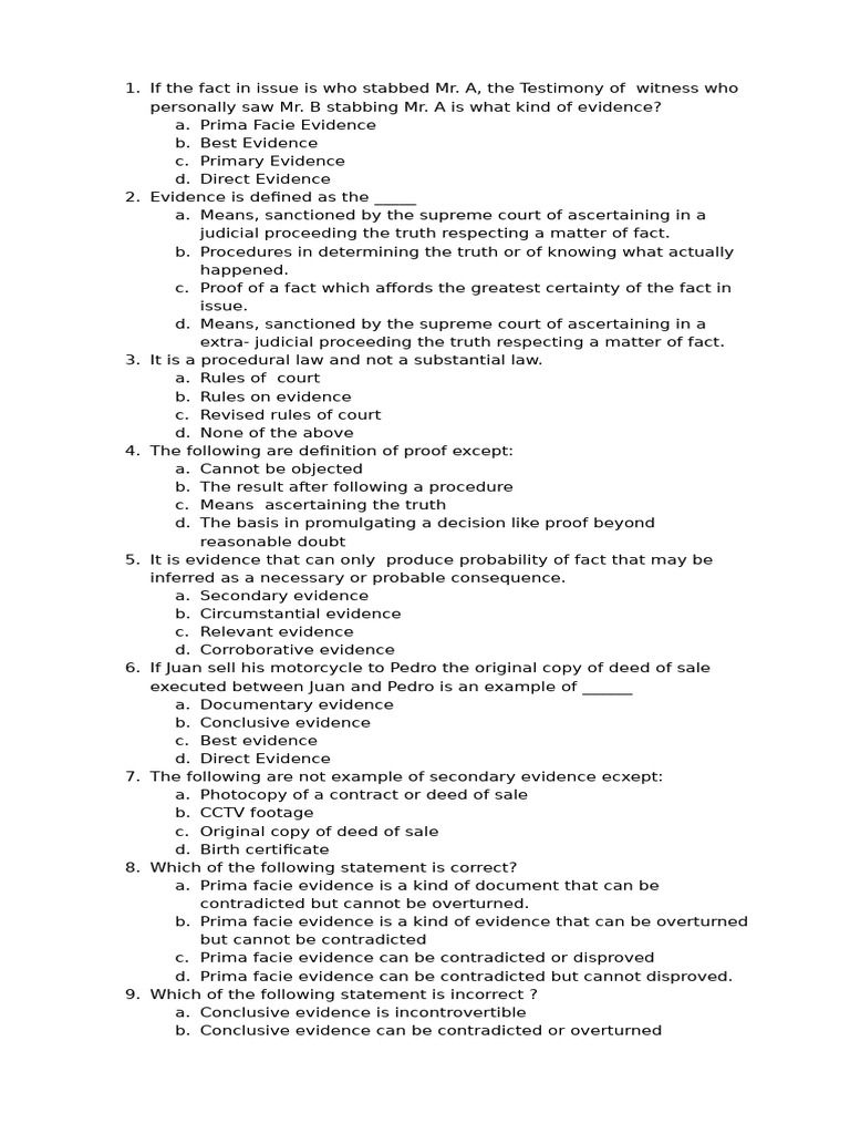 CCJE 1 Question | PDF | Evidence (Law) | Law