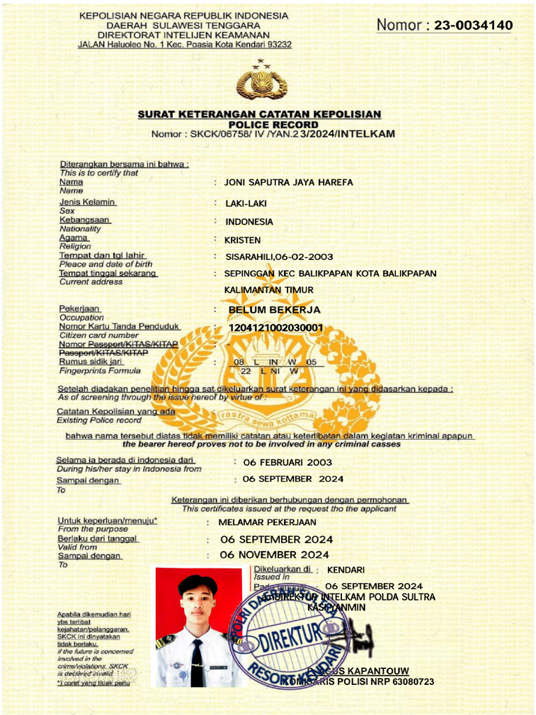 Penerbitan SKCK Joni | PDF