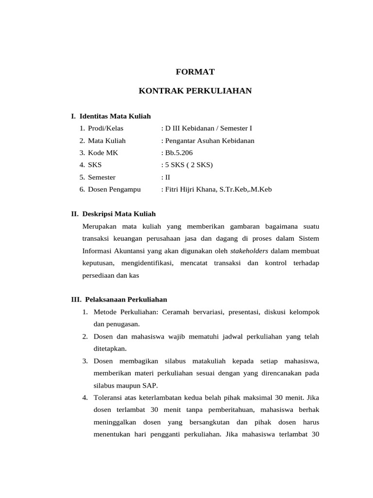 Format Kontrak Perkuliahan | PDF